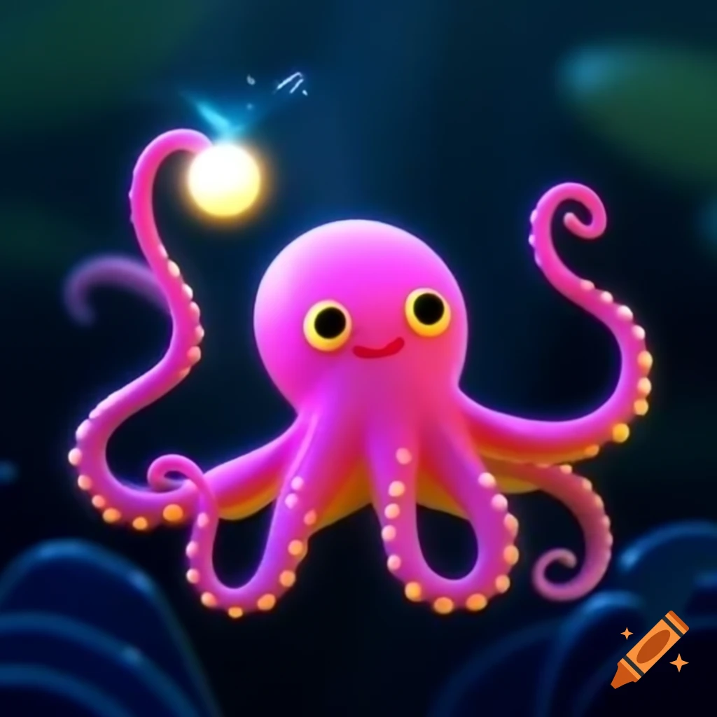 Pink octopus with glowing clown nose on Craiyon