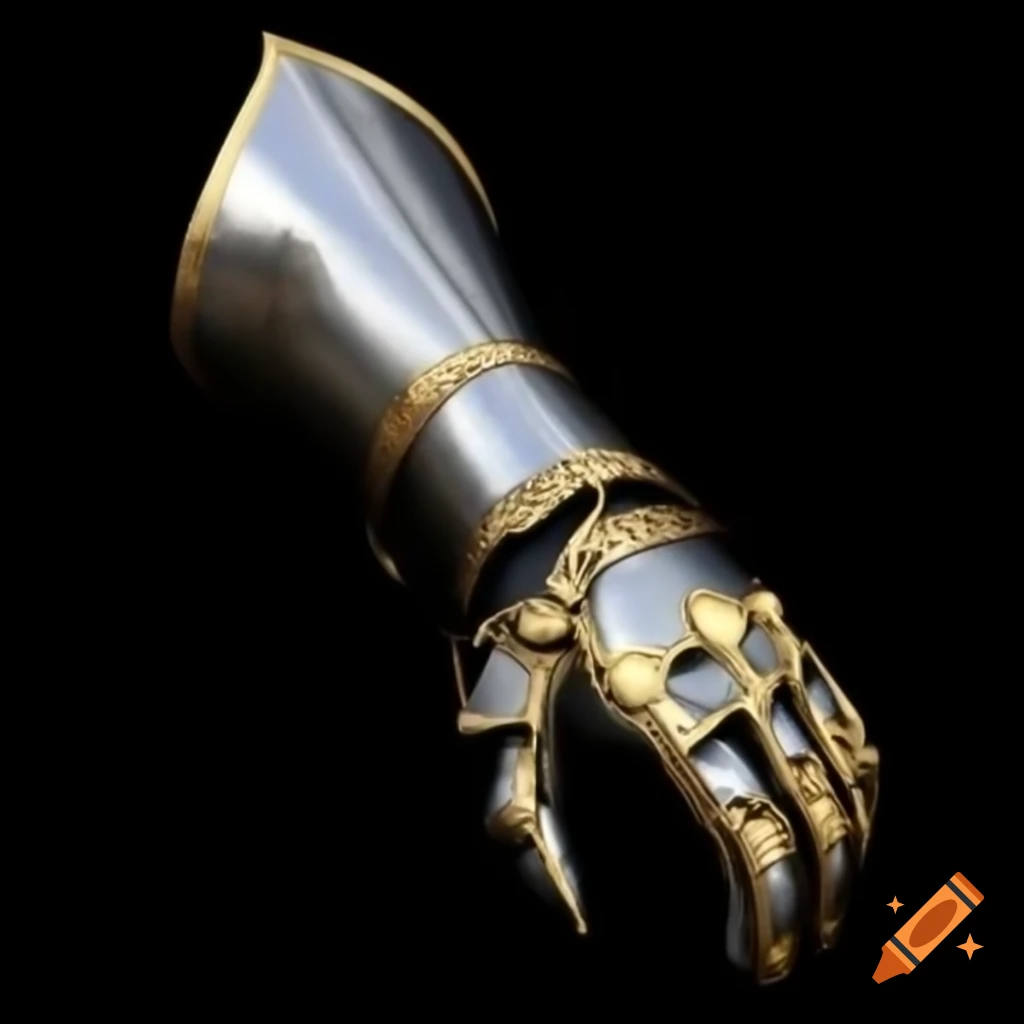 Medieval-style silver gold gauntlets, sturdy yet lightweight on Craiyon
