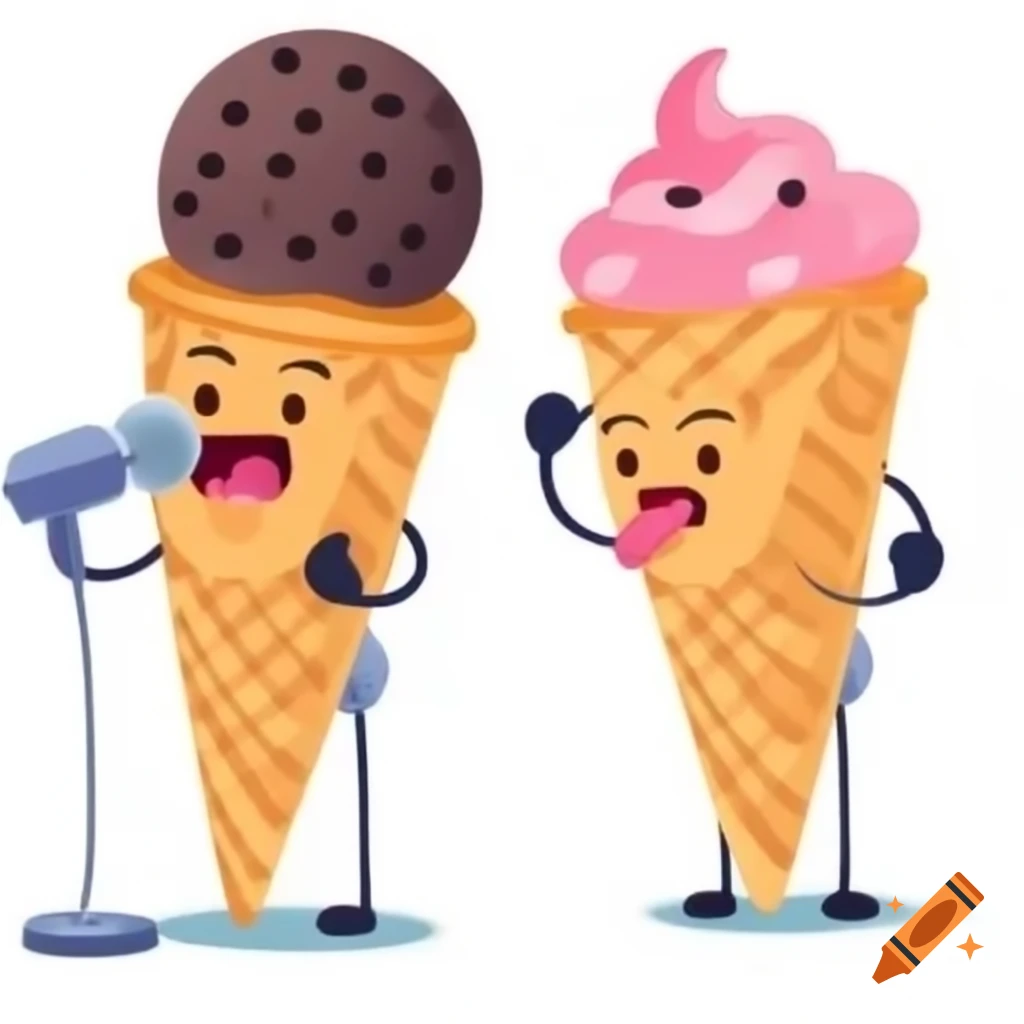 Cartoon-style microphone with cone-shaped handle and ice cream head on ...