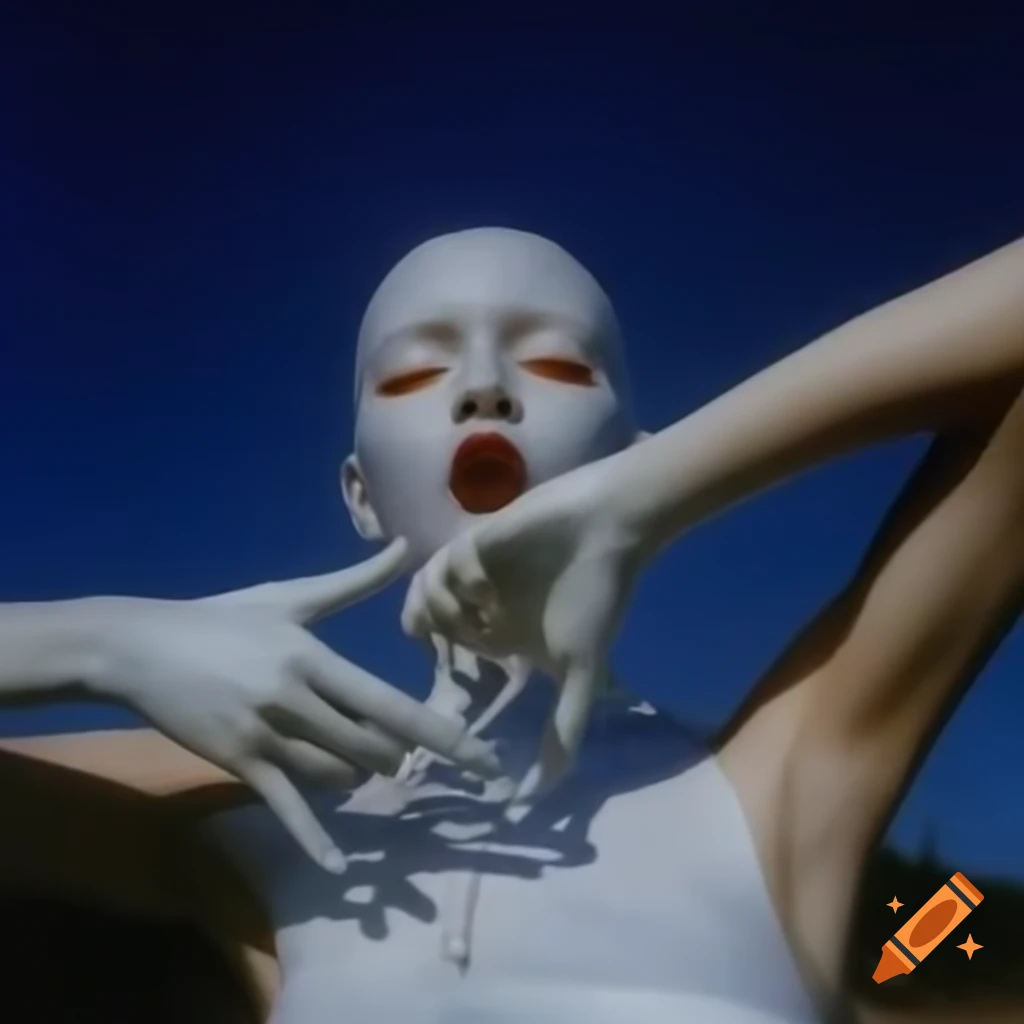 Pop surreal photography featuring anime-inspired silver statue on Craiyon