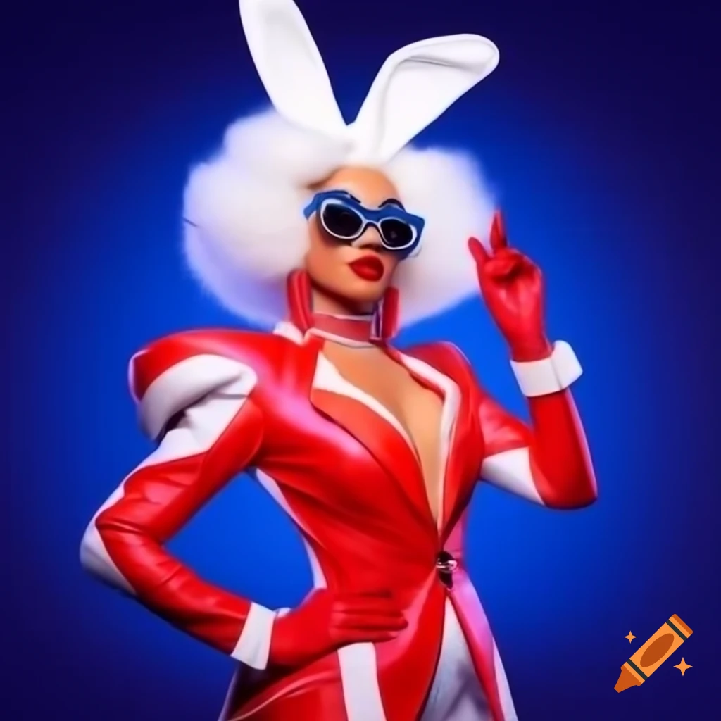 Vibrant outfit of drag queen Bunny B. Wild featuring red and blue ...