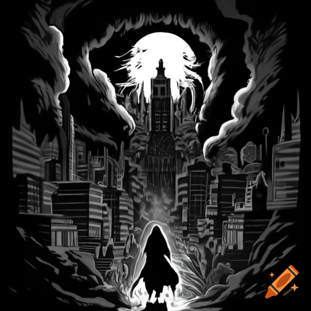 Eldritch sun with dark tendrils over intricate victorian cityscape in ...