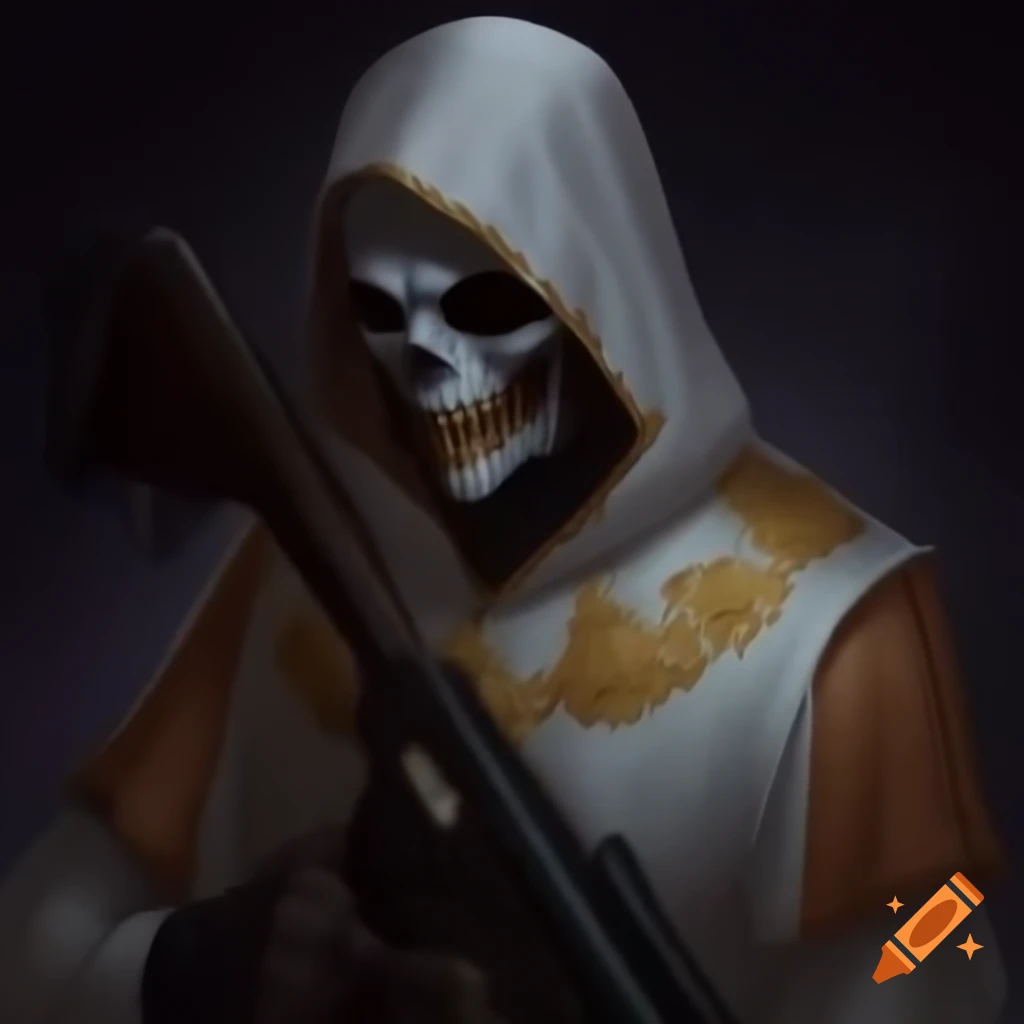 Ghoul priest in white tunic with gold embroidery holding a sniper rifle ...