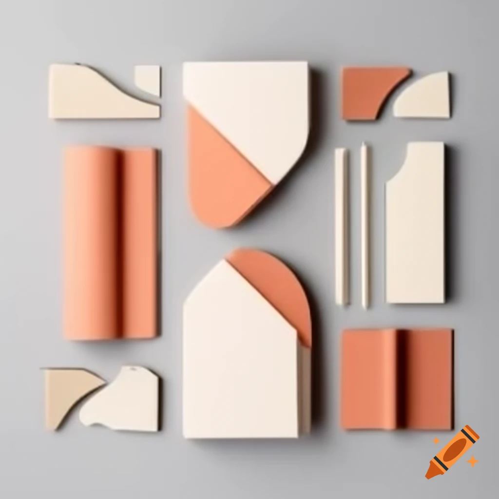 Modern minimalist materials composition in muted terracotta and gray on ...