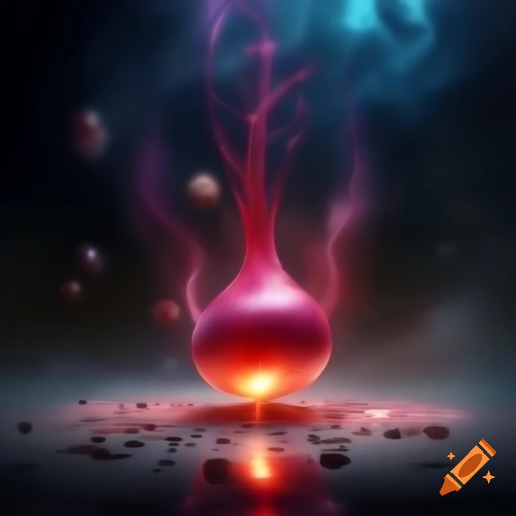 Surreal image of crimson onion with cosmic particles in a mystical ...