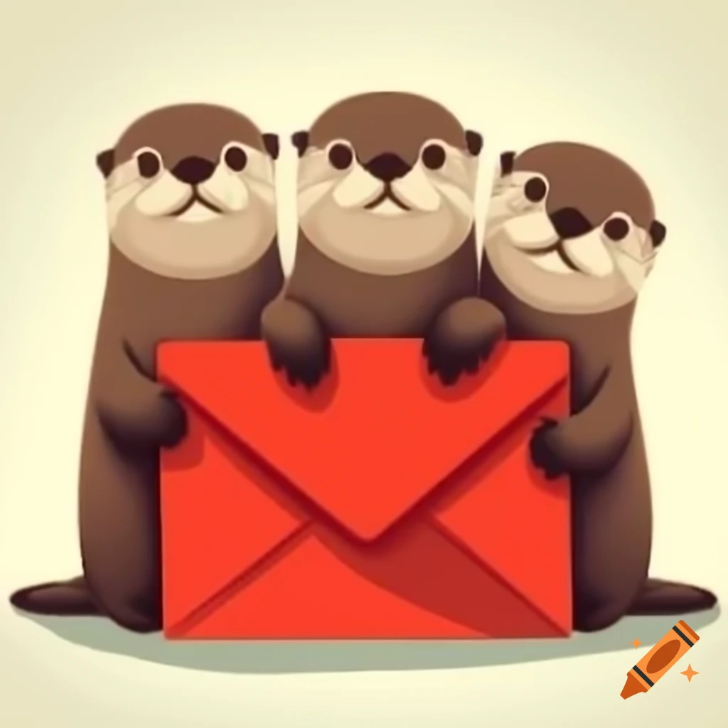 Three cartoon otters holding hands around a red envelope symbolizing ...