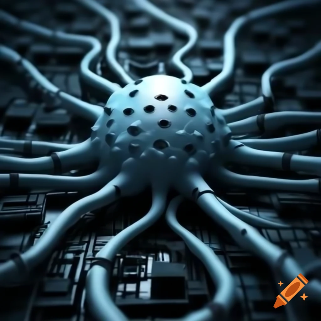 Complex illustration of biological neuromorphic computing concept on ...