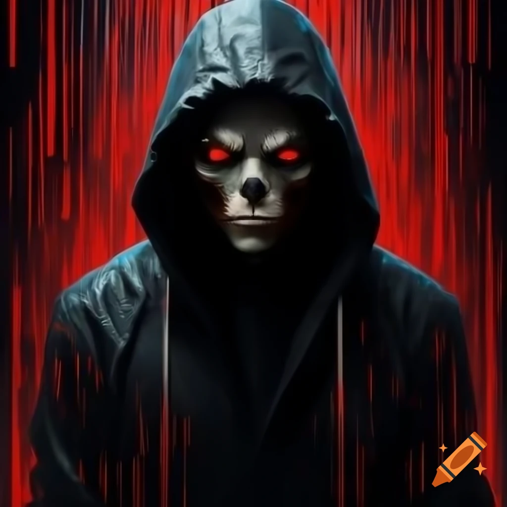 Demon hacker with red matrix background on Craiyon