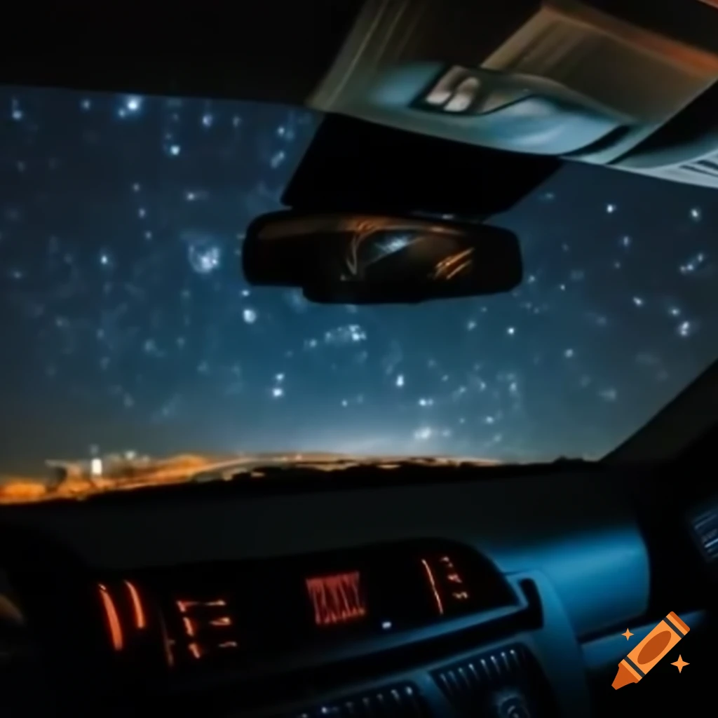 Starry night viewed through car windshield on Craiyon
