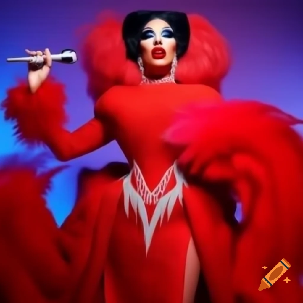 Glamorous red gown with white sequins and blue accents for drag queen ...