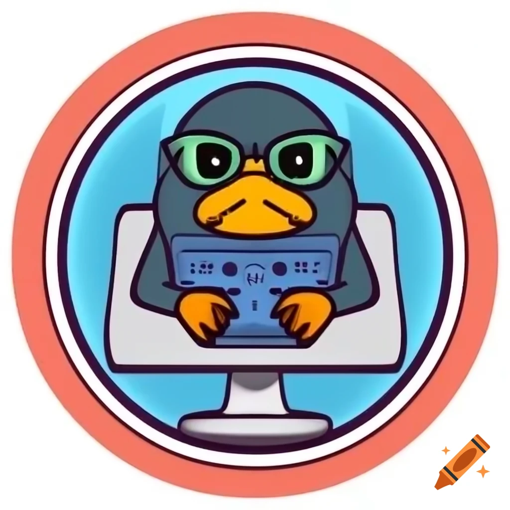 Fierce platypus typing on computer inside round frame on Craiyon