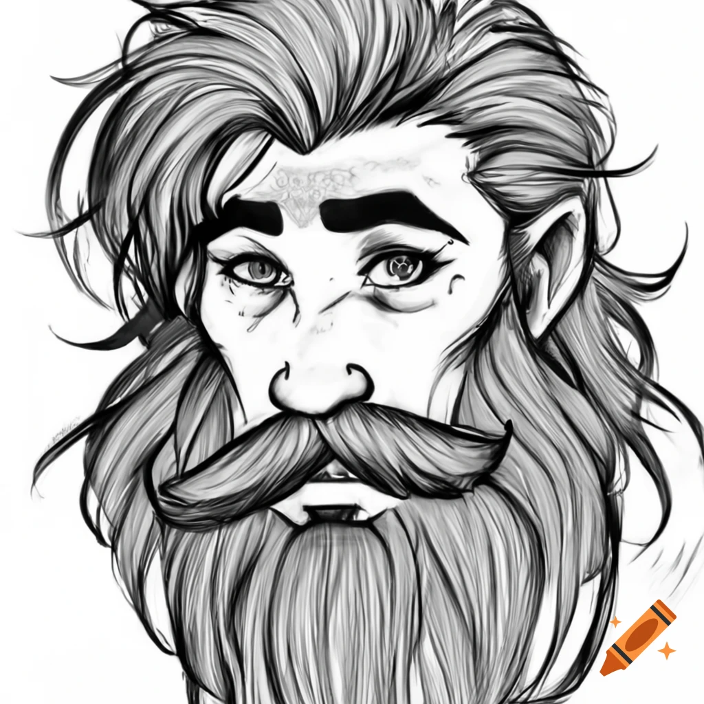 Black and white sketch of a female dwarf d&d character with broad ...