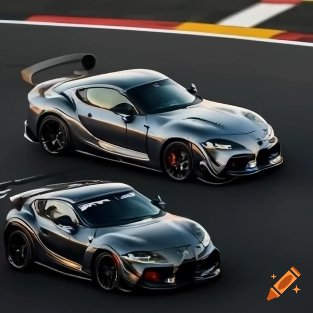 Grey gr supra and gr86 driving on sepang circuit on Craiyon