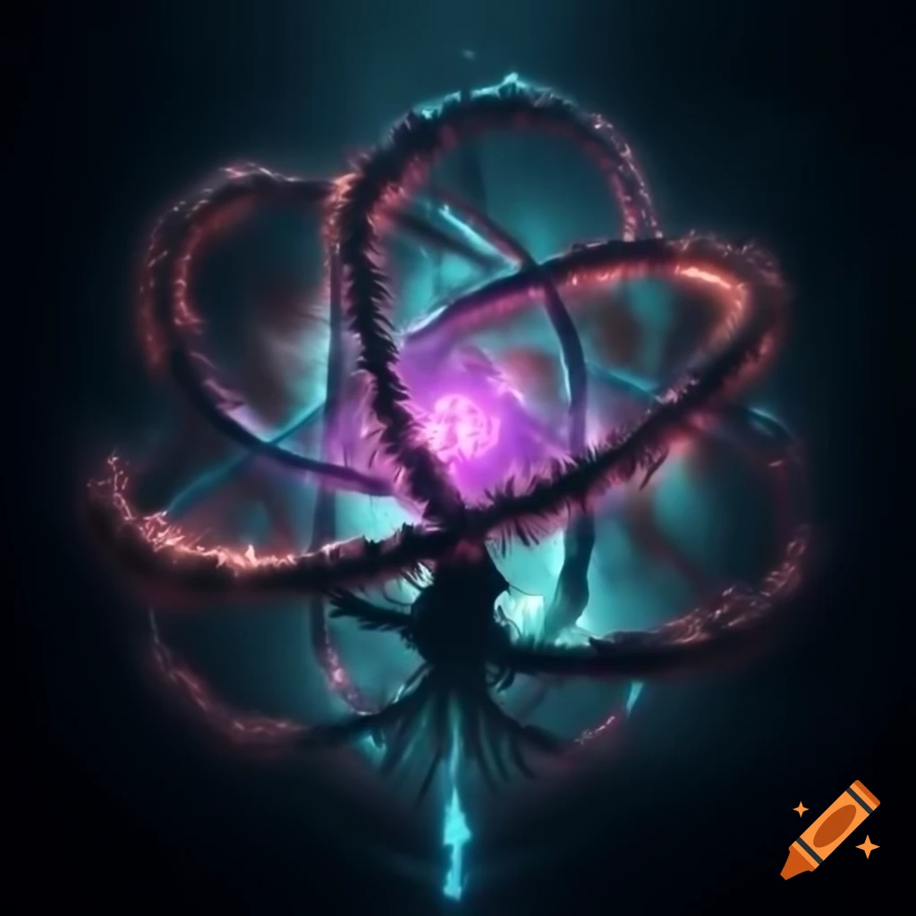 Stylized tree with swirling particles resembling atomic structure on ...