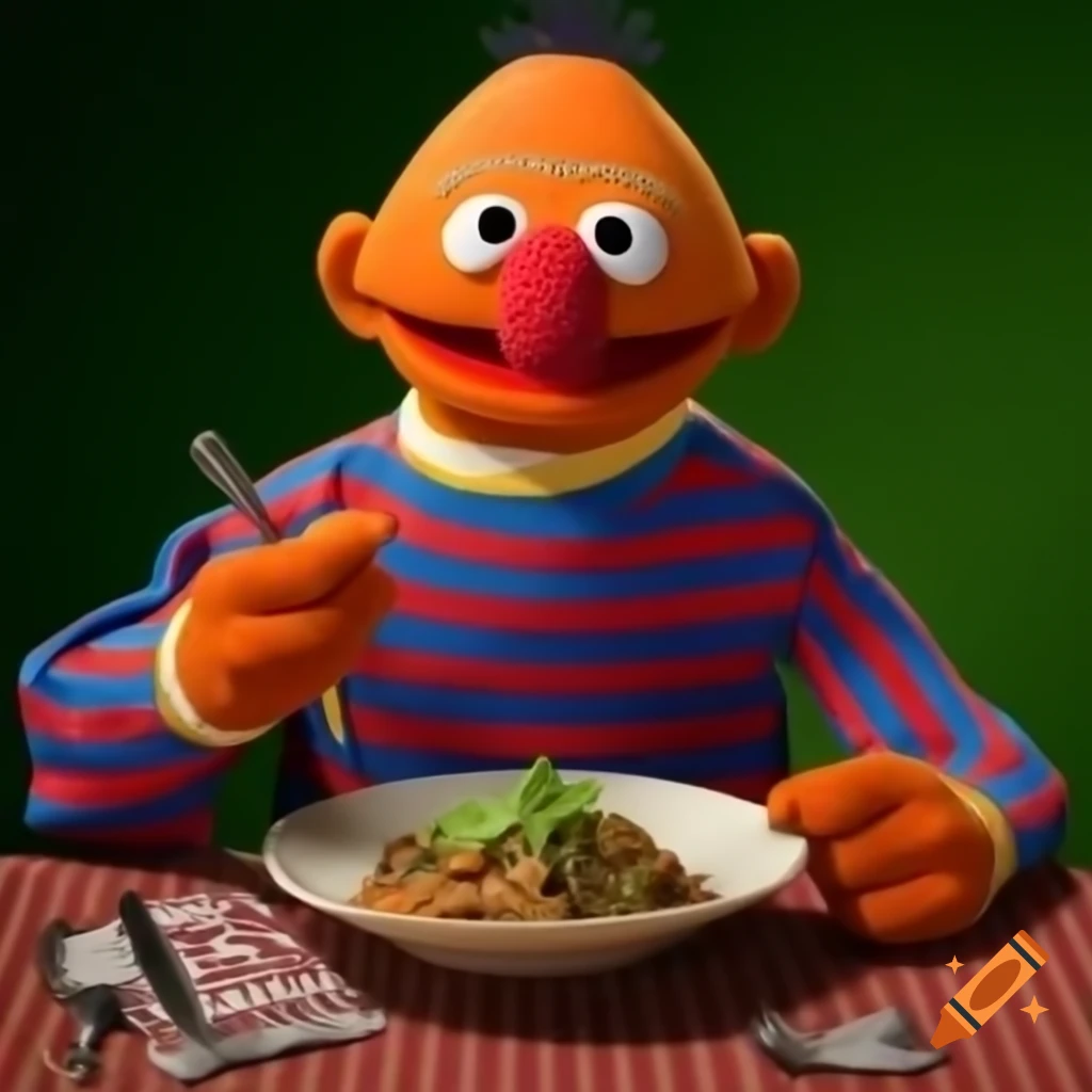 Character inspired by ernie from sesame street, bald with a unibrow in ...