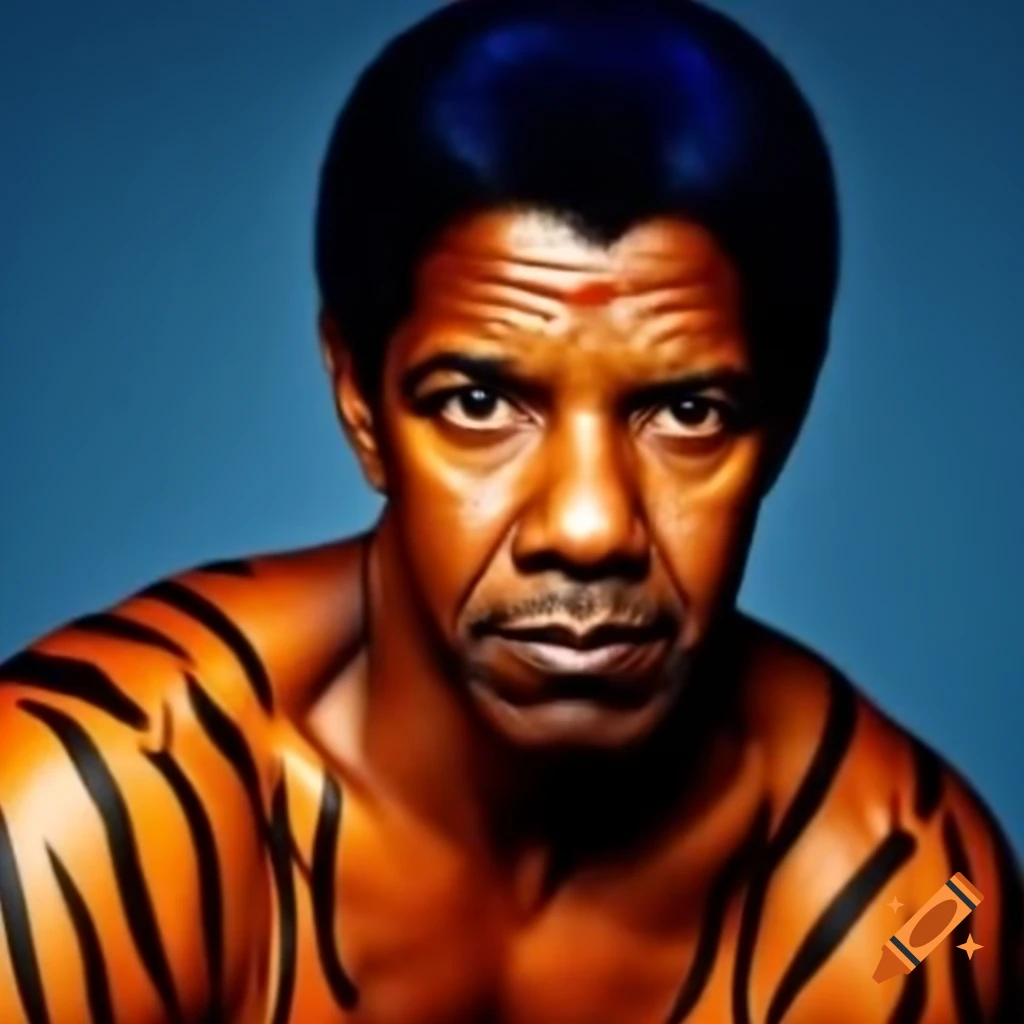 Muscular man with tiger-style makeup featuring blue hair and black ...