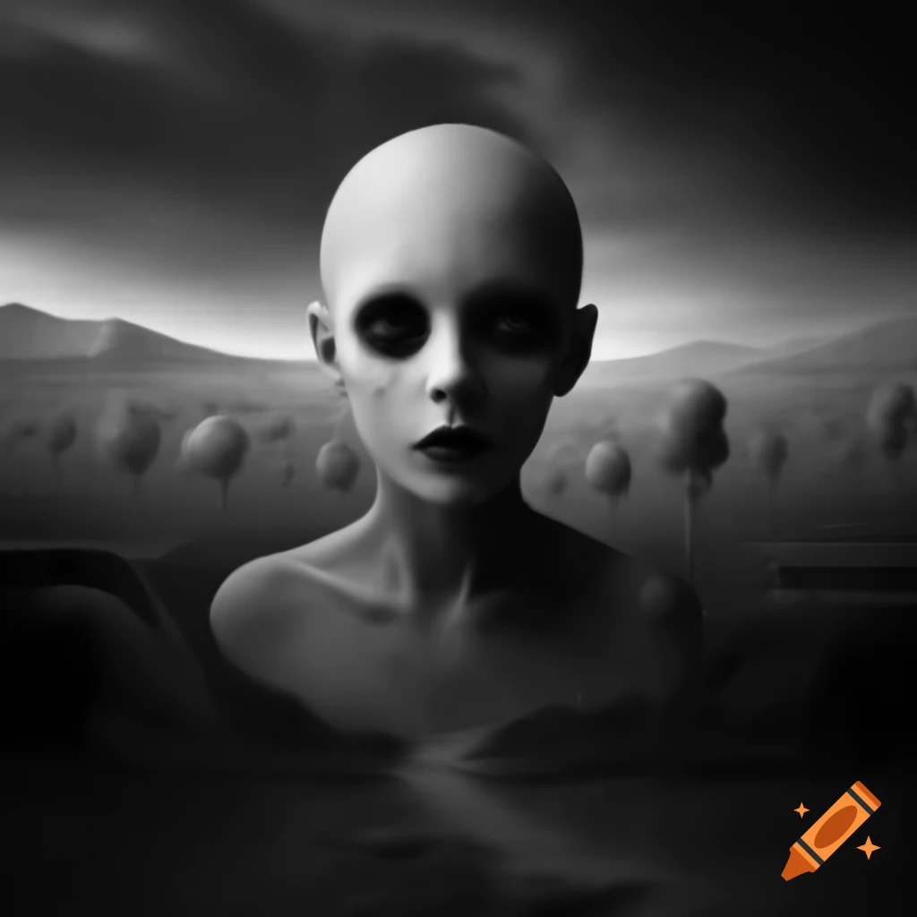 Scary Ugly Face for Analog Horror in Black and White created on Craiyon