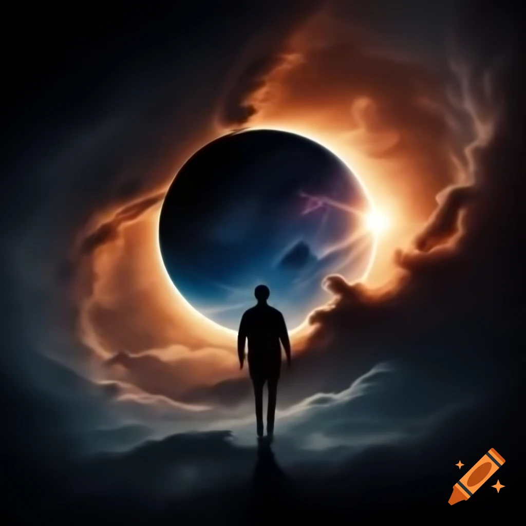 Macro cosmos illustration featuring sun, stars, moon, and black hole on ...