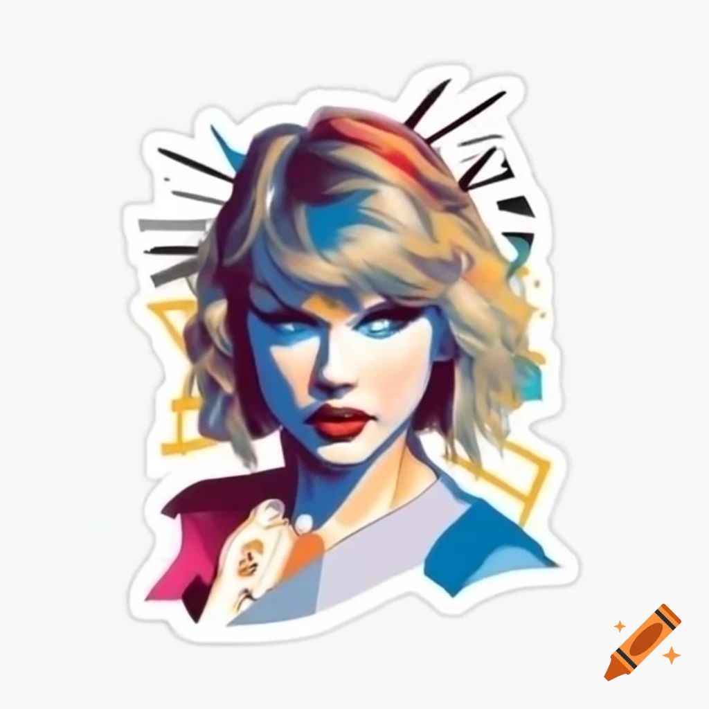 Retro die-cut sticker of Taylor Swift in comic book style with vibrant ...