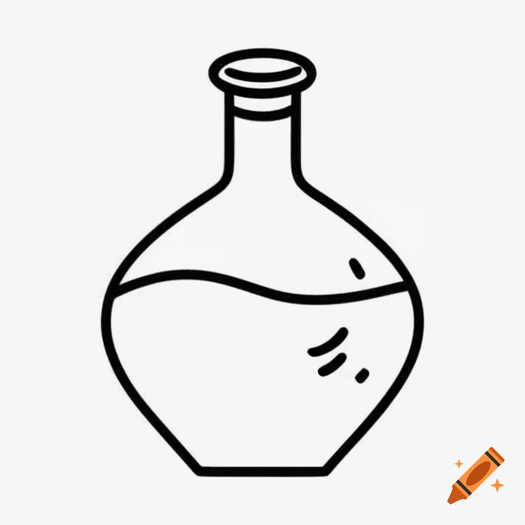 Black and white line drawing of a silver liquor flask on Craiyon