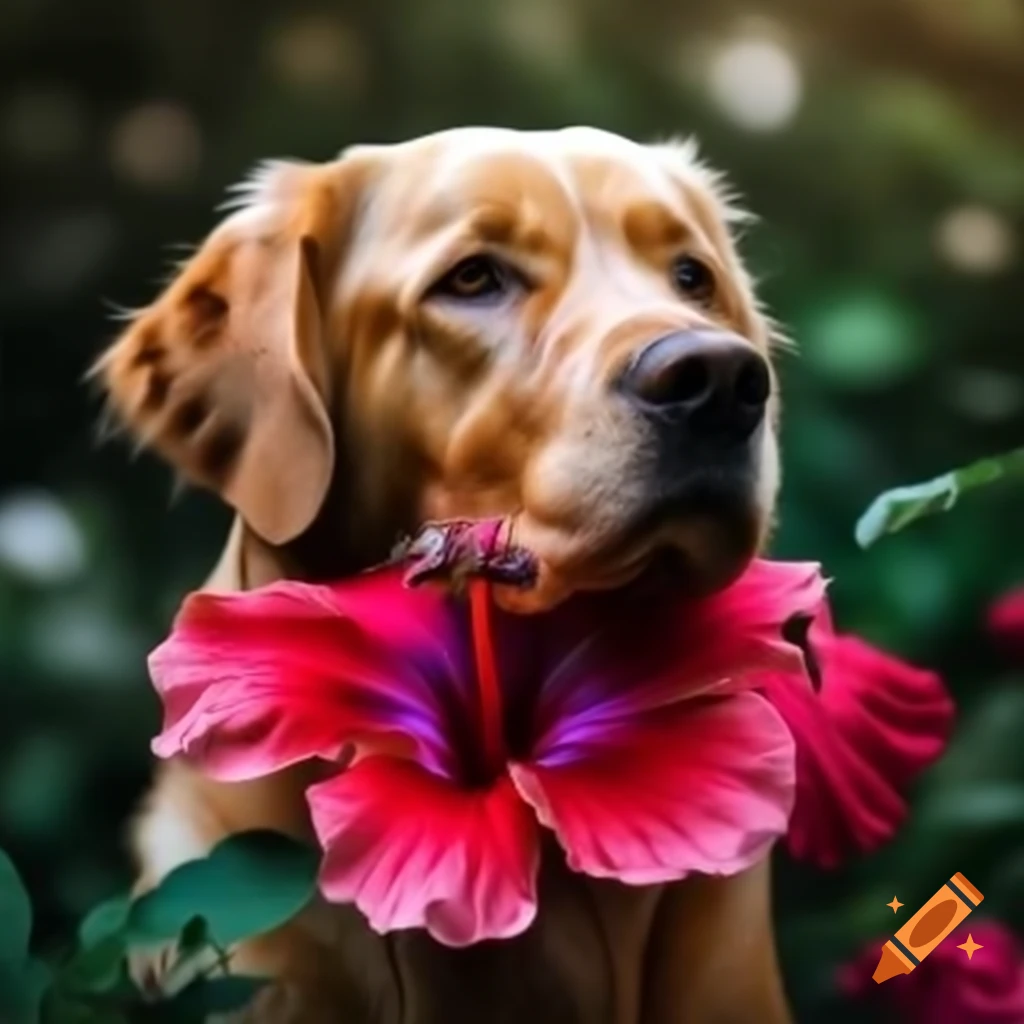 Labrador retriever among vibrant flowers, professional photography with ...