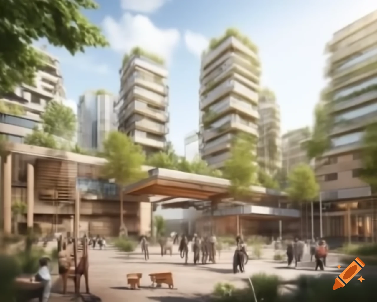 Futuristic streetscape blending ancient mesoamerican architecture and ...