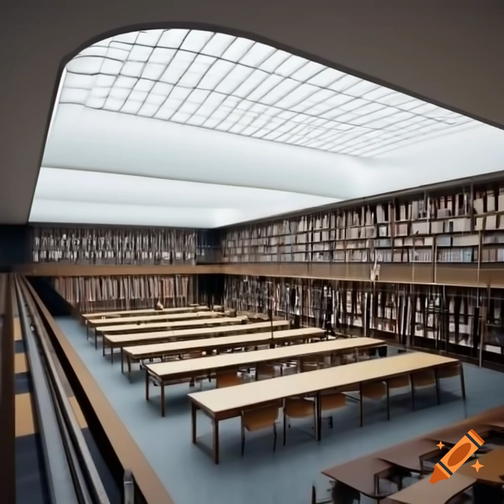 Modern library with glass ceiling and towering bookshelves on Craiyon