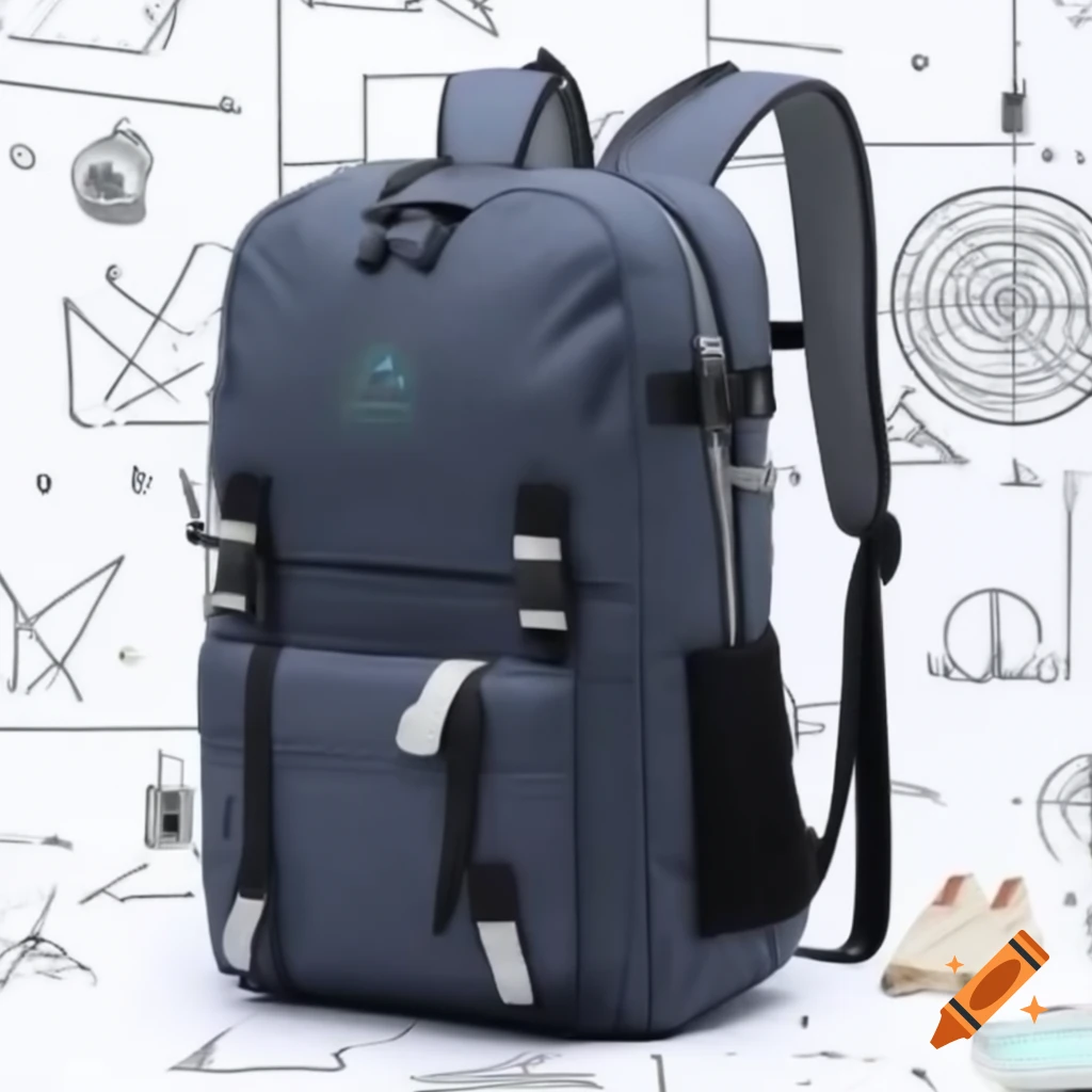 Detailed diagram of versatile large backpack for school and hiking with ...