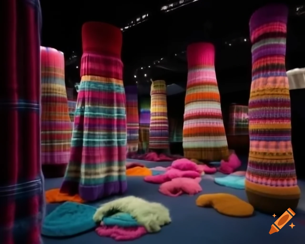 Maximalist textile installation inspired by toshiko macadam, featuring ...