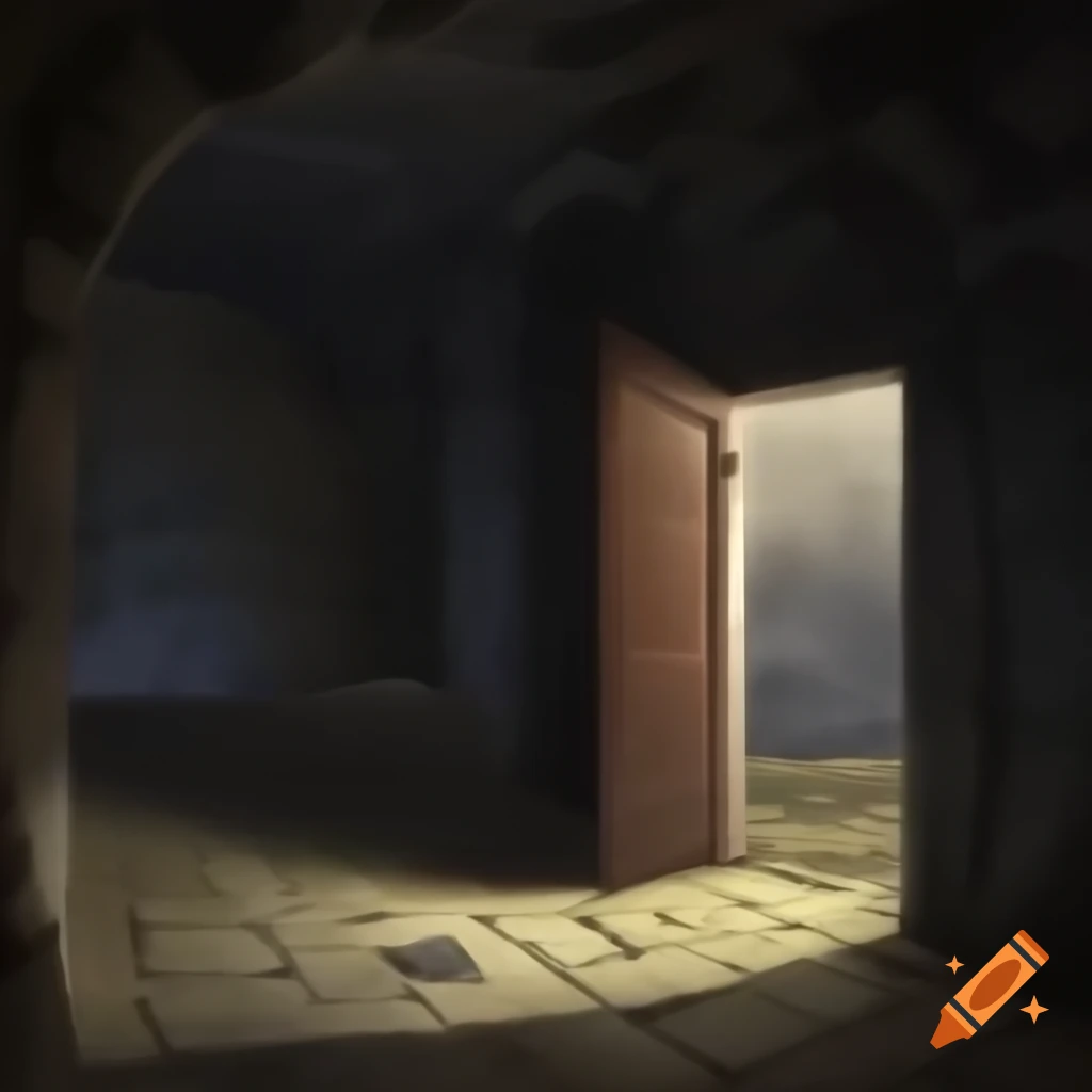 Renaissance style painting of empty dungeon with open door on Craiyon