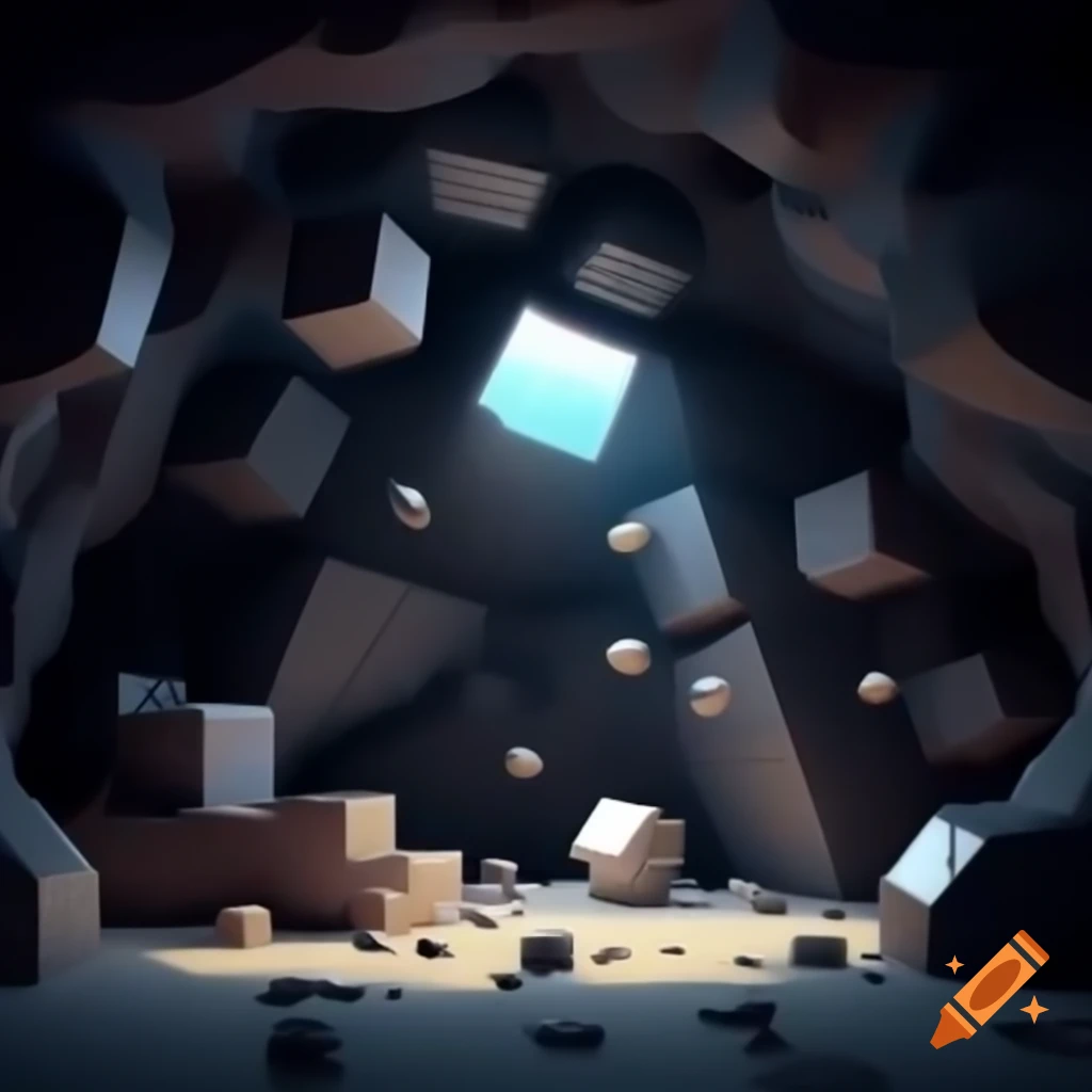 Simple 3d cave environment with geometric shapes and soft lighting on ...