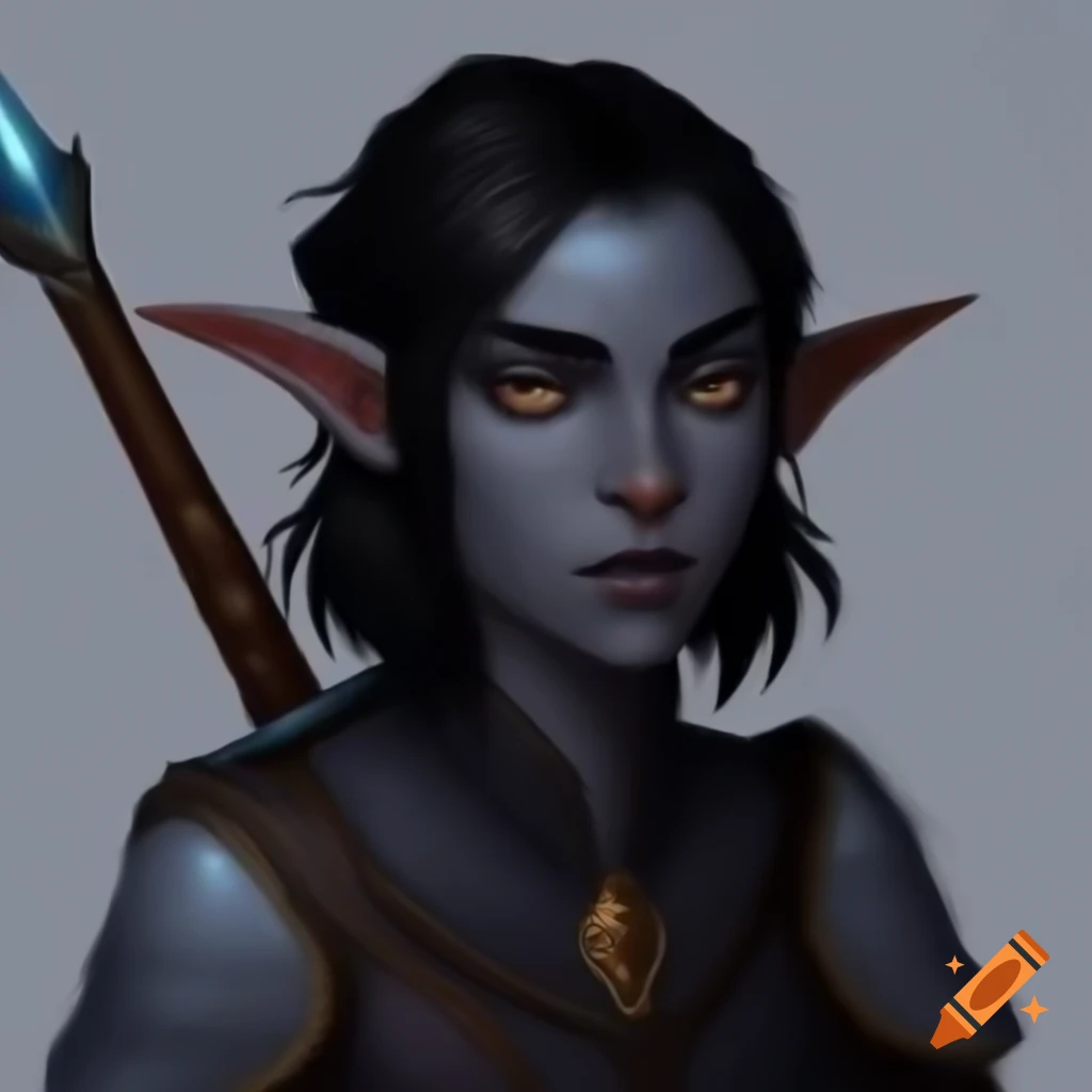 Androgynous Wizard Elf Drow character with sword in fantasy style on Craiyon