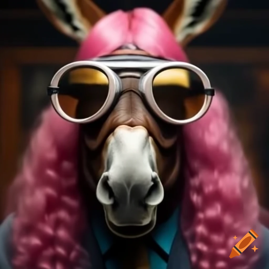 Realistic motorized donkey wearing a pink wig on Craiyon