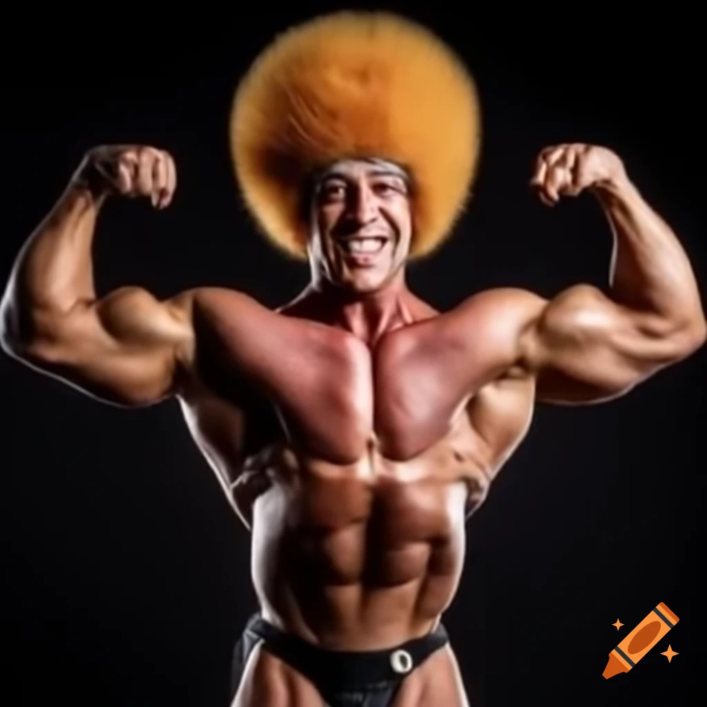 Muscular weightlifter with a cute angelic face flexing and smiling on ...