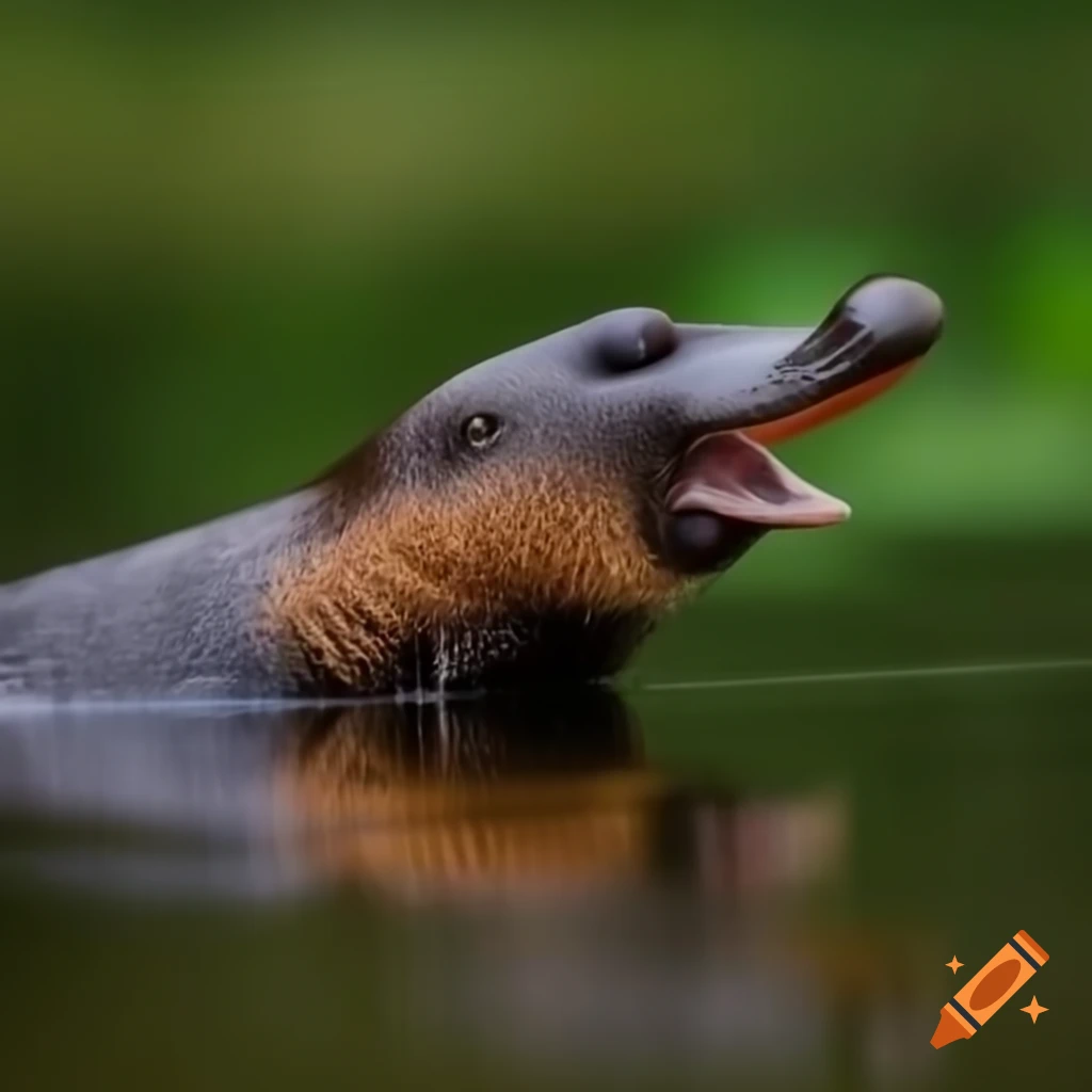 Comedic depiction of a platypus showcasing its unique features on Craiyon