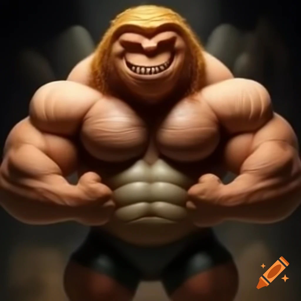 Muscular weightlifter with angelic face flexing and smiling on Craiyon