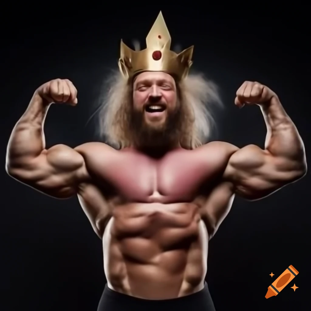 Muscular weightlifter with angelic face flexing and smiling on Craiyon