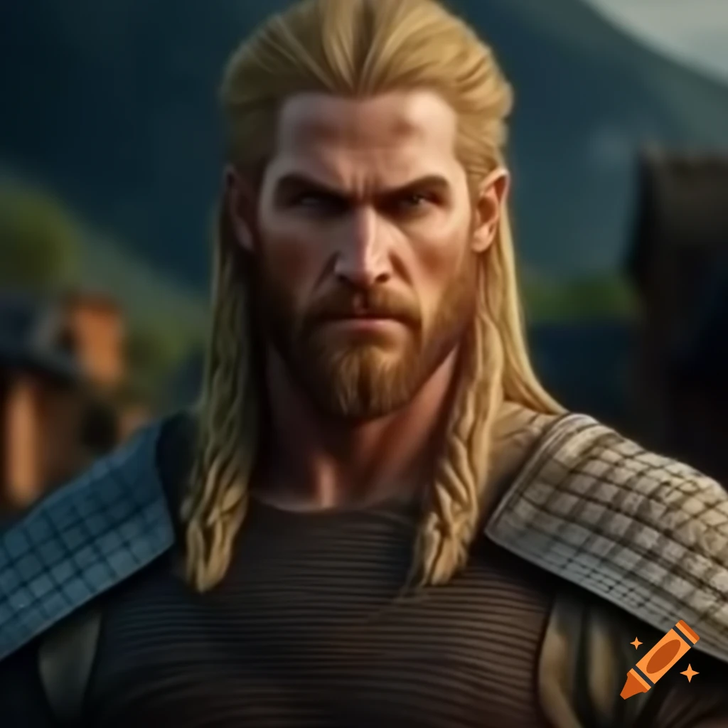 Hero of georgian mythology in chainmail with caucasian mountains ...