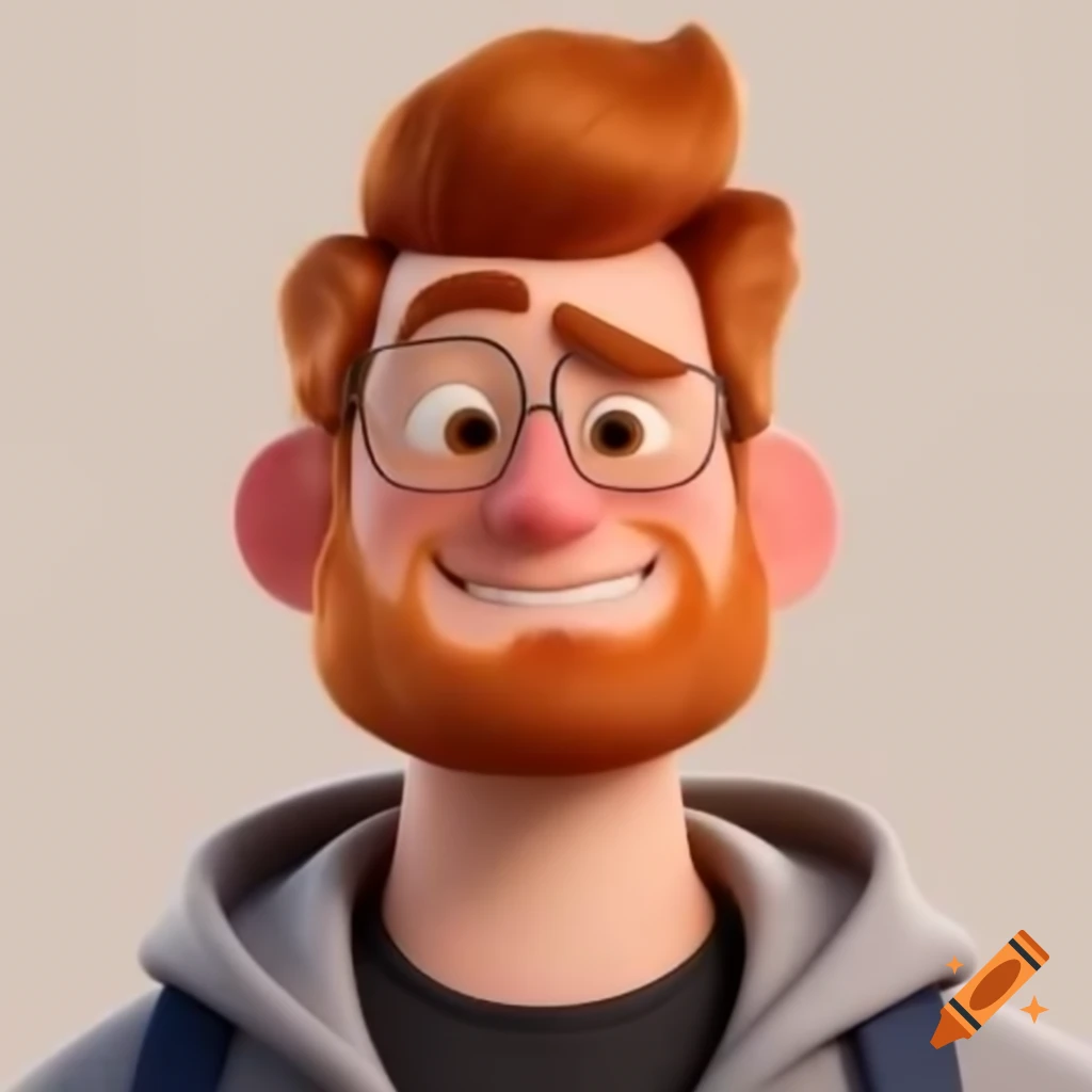 Smiling it manager with ginger hair and glasses in casual attire, pixar ...