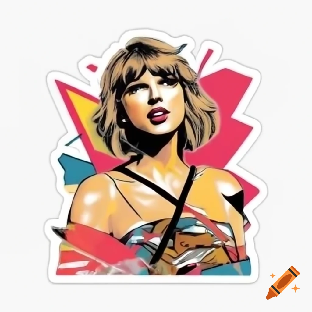 Retro die-cut sticker of taylor swift in bold comic book style with ...