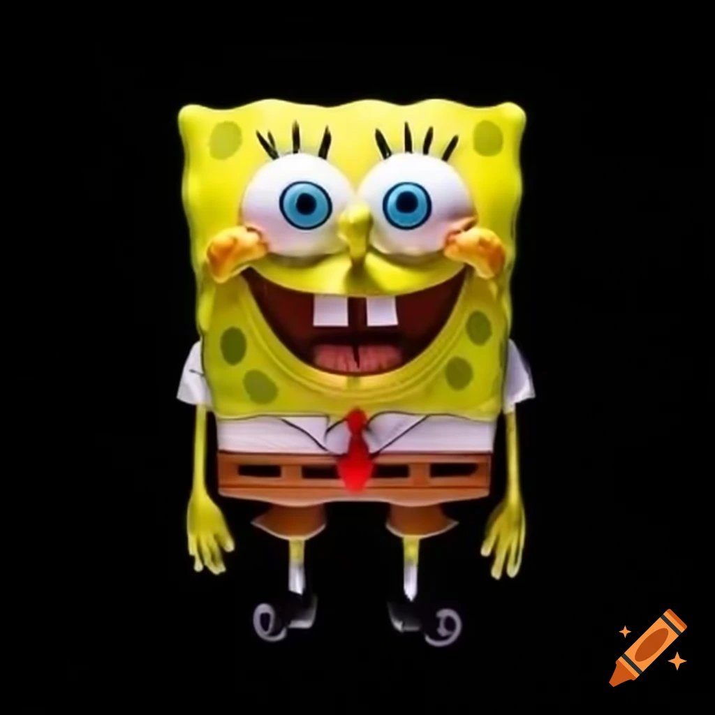 Realistic Spongebob costume on black background, early 2000s style on ...
