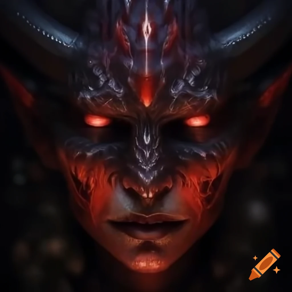 Realistic demon character with glowing red eyes holding a scepter on ...
