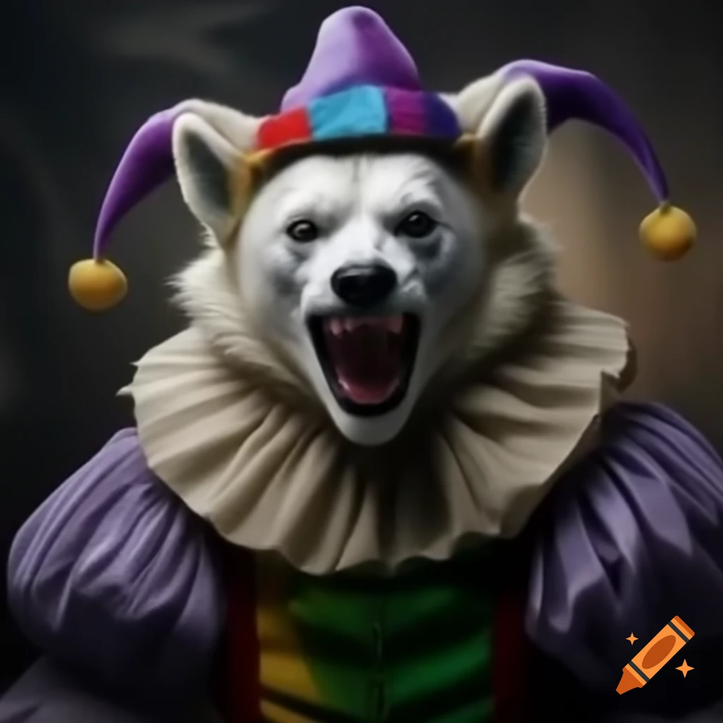 Majestic polar bear dressed as jester laughing on Craiyon