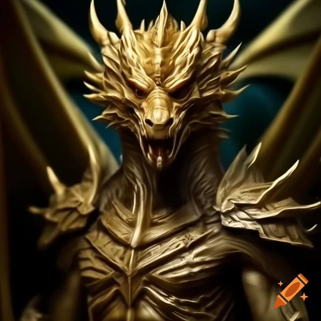 Humanoid golden male dragon character on Craiyon