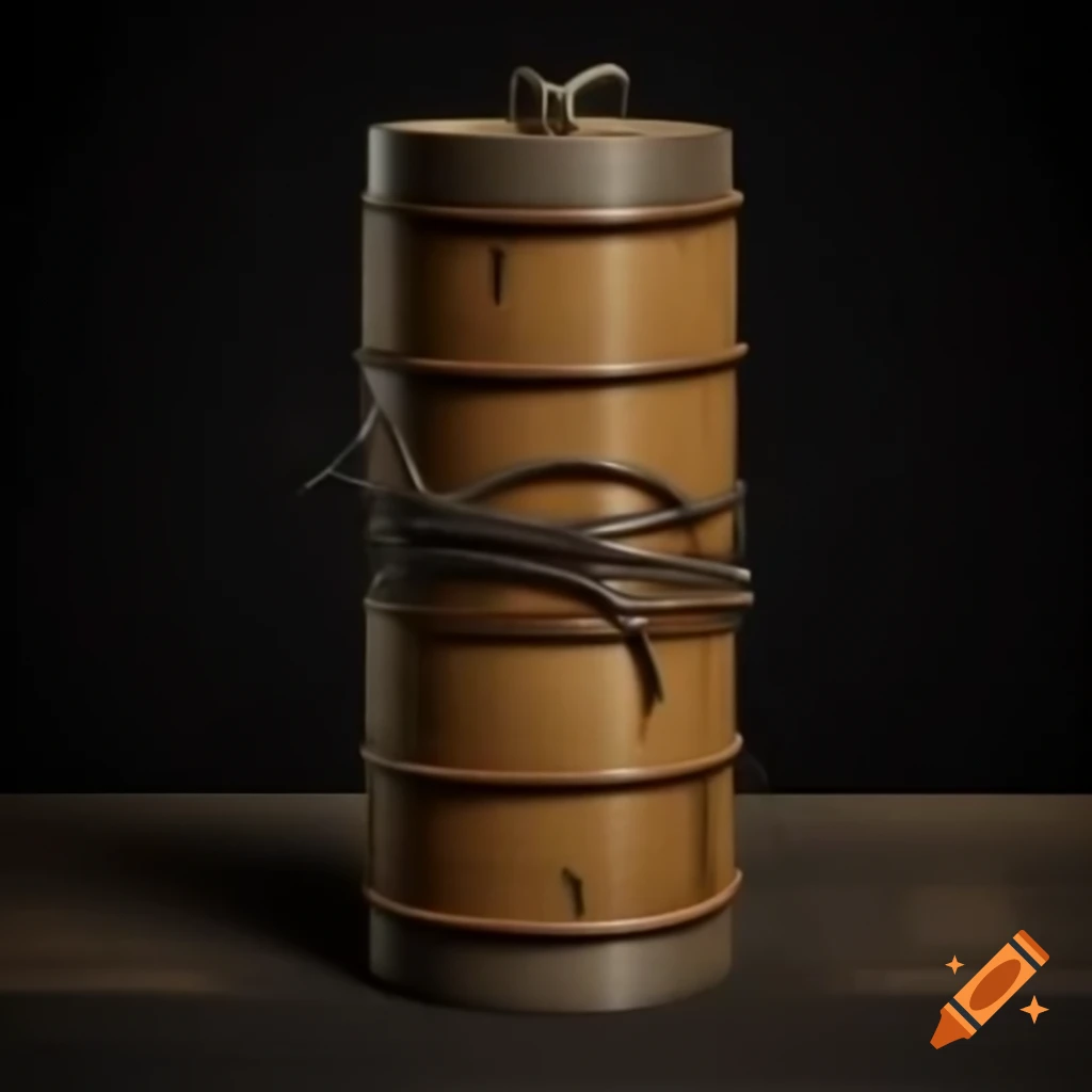 Japanese bamboo cylinder with wire, vintage dark fantasy realistic ...