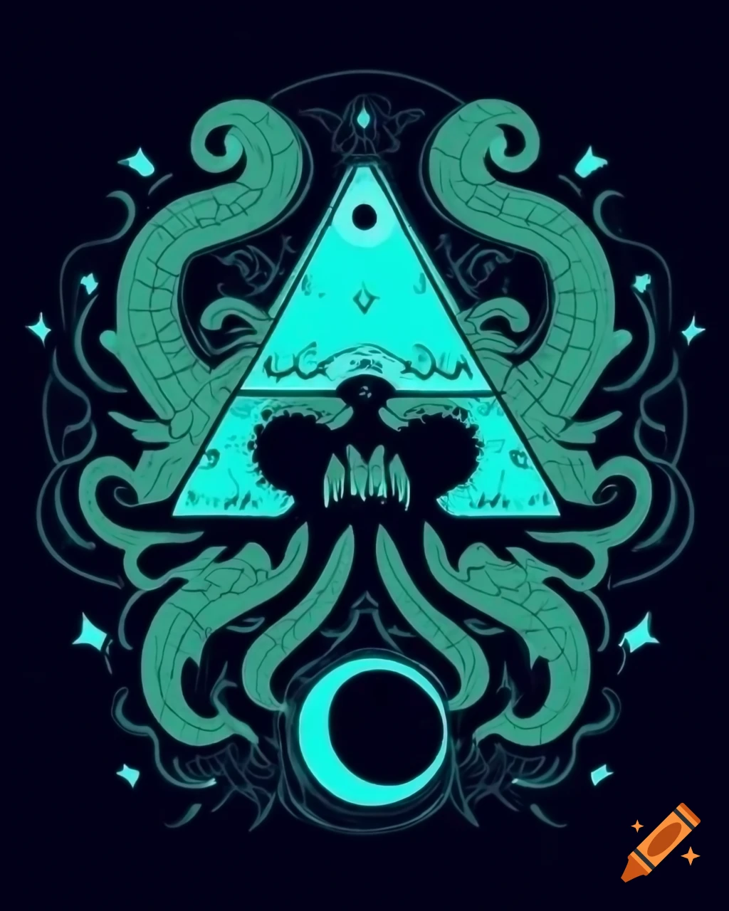 Cthulhu and Bill Cipher laughing in an enchanted forest under the moon ...