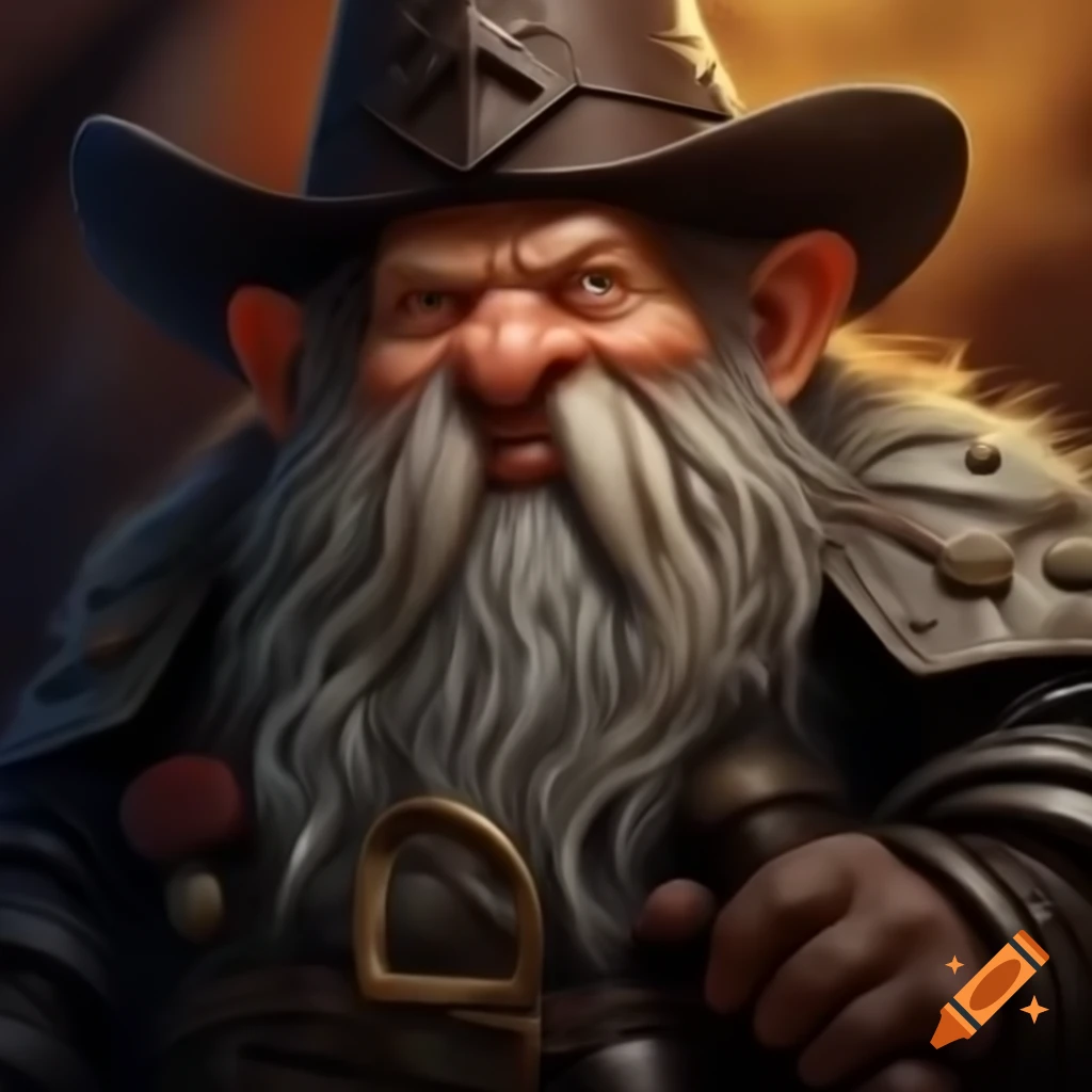 Old dwarf cleric wearing a cowboy hat on Craiyon