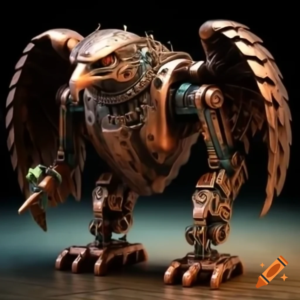 Copper robot eagle with intricate gears and bolts on Craiyon