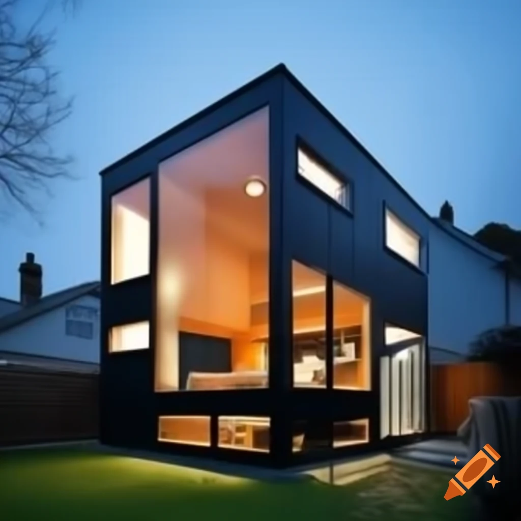 Modern small house featuring large windows on Craiyon
