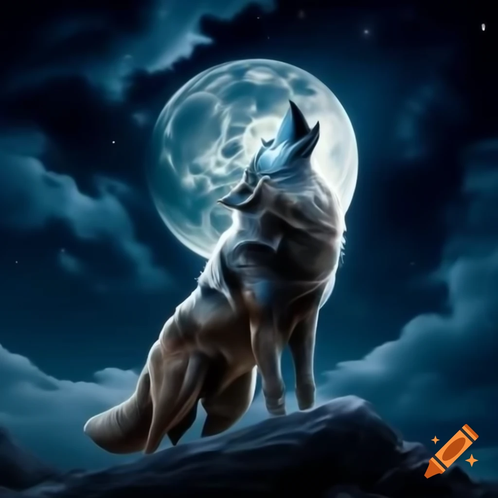 Wolf howling at moon in starry night sky on Craiyon